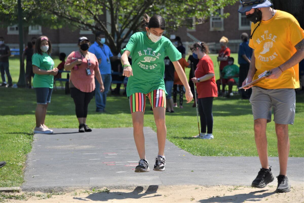 Visually impaired athletes compete during track & field event at the ...